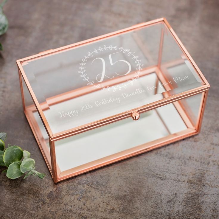Personalised 25th Birthday Rose Gold Glass Jewellery Box | The Gift ...
