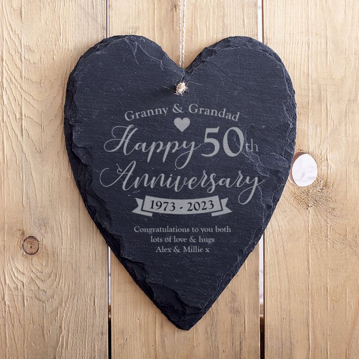 Personalised 50th Anniversary Slate Hanging Heart | The Gift Experience