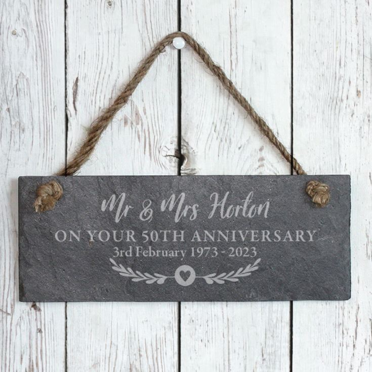 Personalised 50th Anniversary Hanging Slate Plaque | The Gift Experience