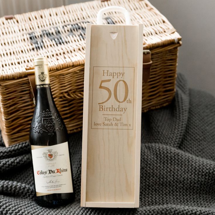 Engraved 50th Birthday Wooden Wine Box | The Gift Experience