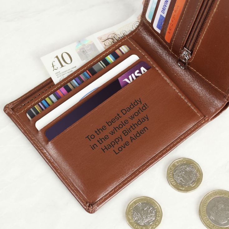 Personalised Free Text Tan Leather Wallet | The Gift Experience
