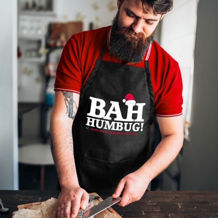 Personalised Bah Humbug Christmas Black Apron | The Gift Experience