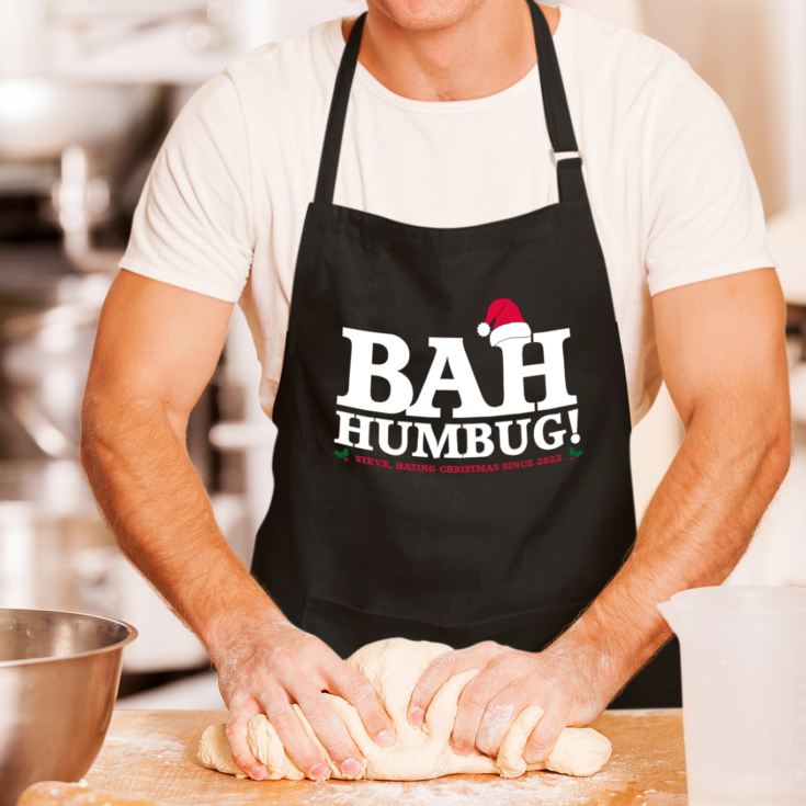 Personalised Bah Humbug Christmas Black Apron | The Gift Experience