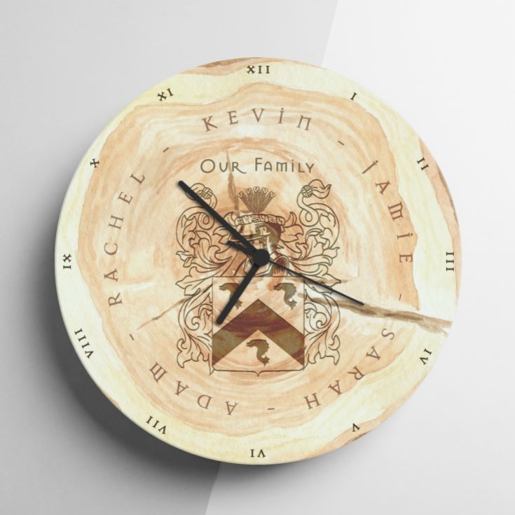 Personalised Family Tree Coat of Arms Clock