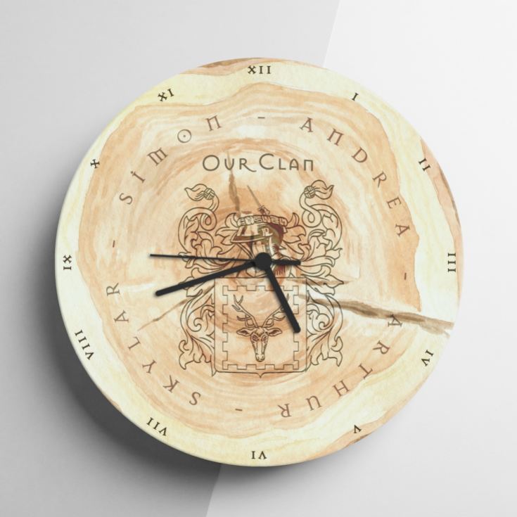 Personalised Family Tree Coat of Arms Clock