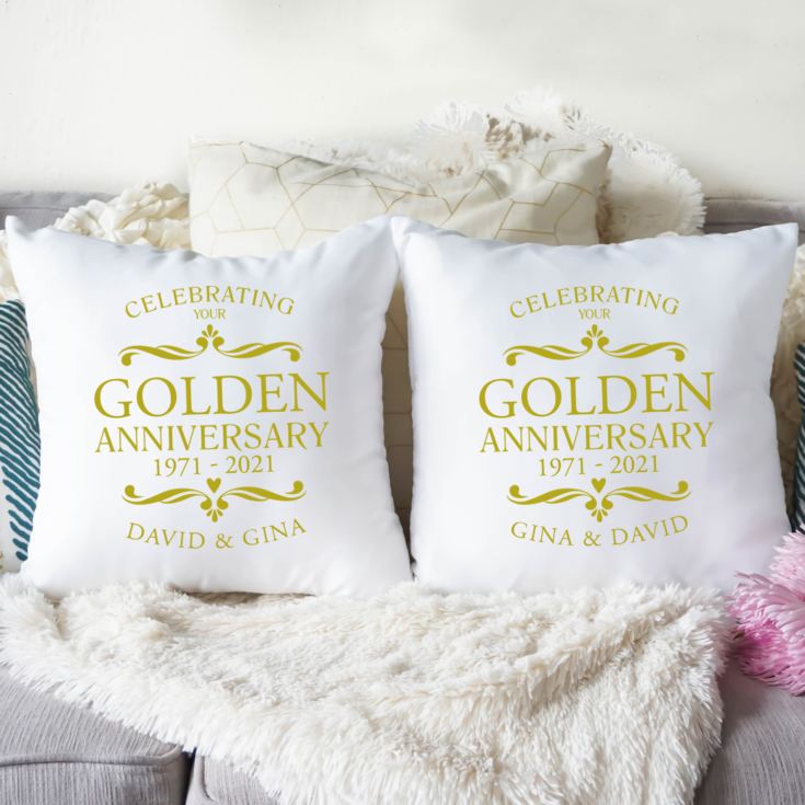 Personalised Pair Of Golden Anniversary Cushion | The Gift Experience