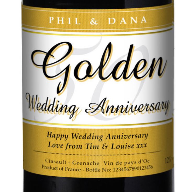 Personalised Golden Wedding Anniversary Red Wine | The Gift Experience Personalised Golden Wedding Anniversary Red Wine | The Gift Experience