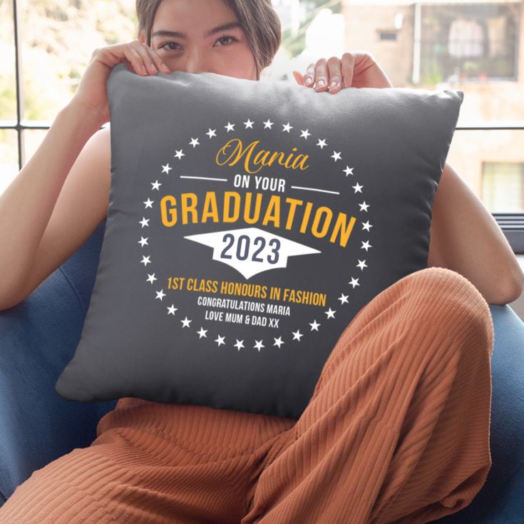 Personalised Luxury Grey Graduation Cushion | The Gift Experience