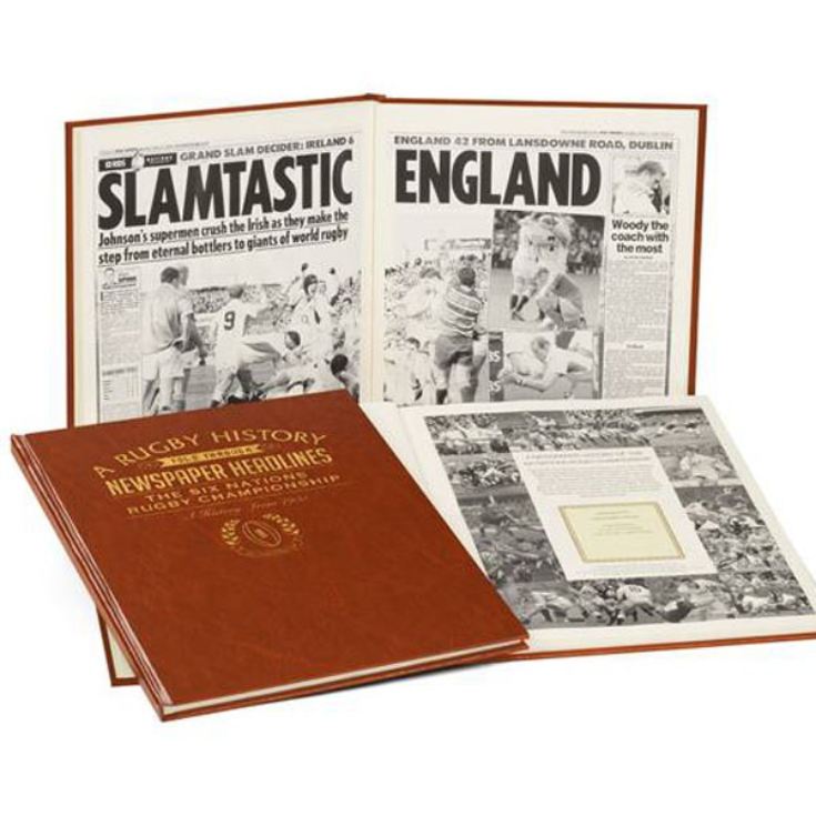 Rugby Six Nations Newspaper Book Leatherette Charcoal | The Gift Experience