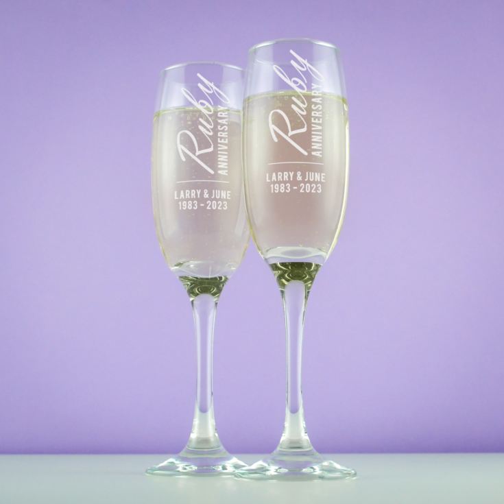 Personalised Ruby Anniversary Champagne Flutes | The Gift Experience