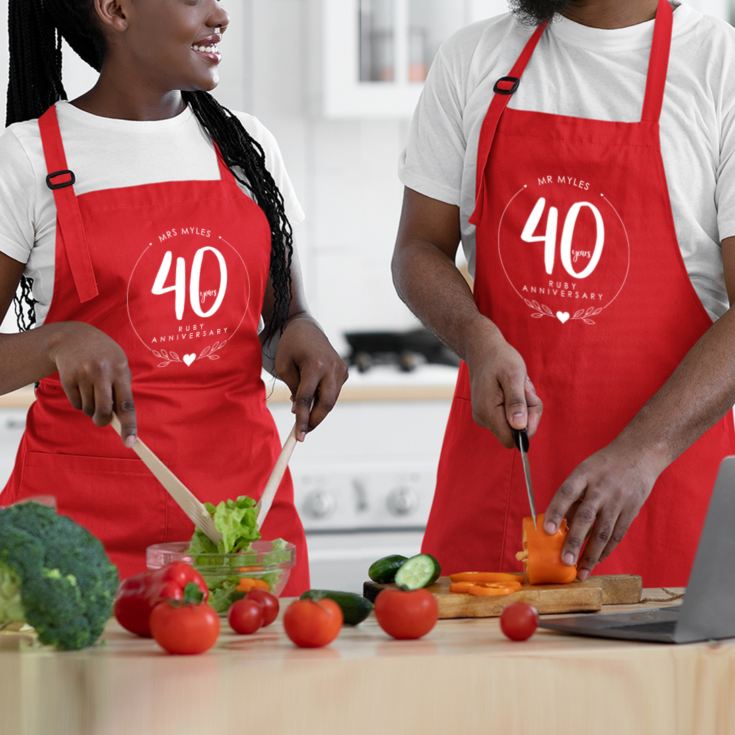 Personalised Pair Of Ruby Anniversary Red Aprons | The Gift Experience