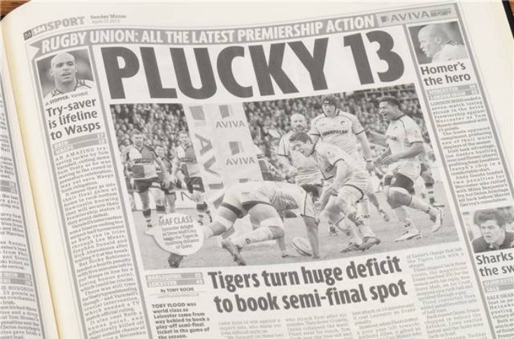 Rugby Newspaper Leicester Tigers Book Leatherette Charcoal | The Gift ...
