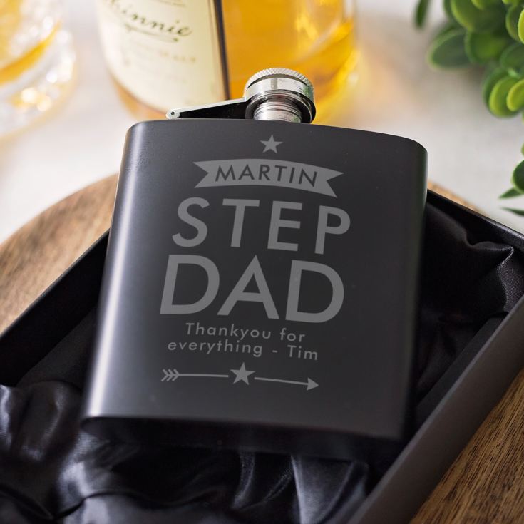 Personalised Step Dad Black Hip Flask | The Gift Experience