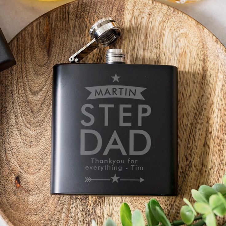 Personalised Step Dad Black Hip Flask | The Gift Experience