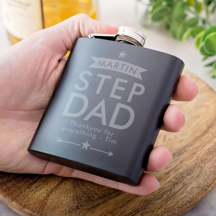 Personalised Step Dad Black Hip Flask | The Gift Experience