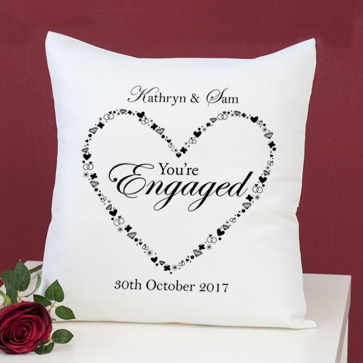 Personalised You're Engaged Heart Design Cushion | The Gift Experience
